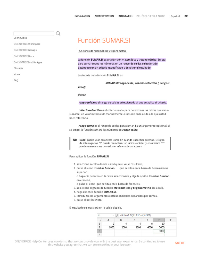 Función SUMAR - SI - Oficina Online | PDF