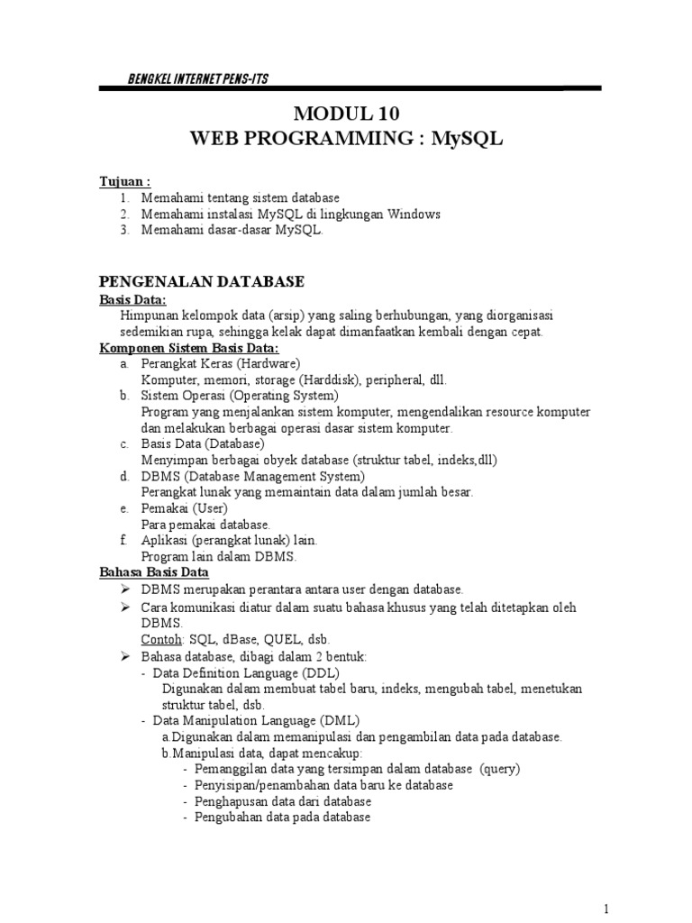 Tutorial Dasar Belajar Mysql | PDF