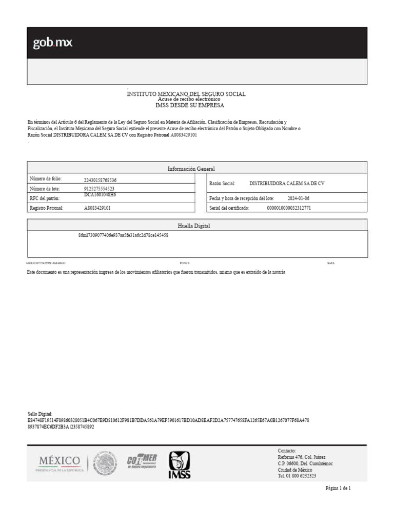 Hoja Imss Acuse | PDF