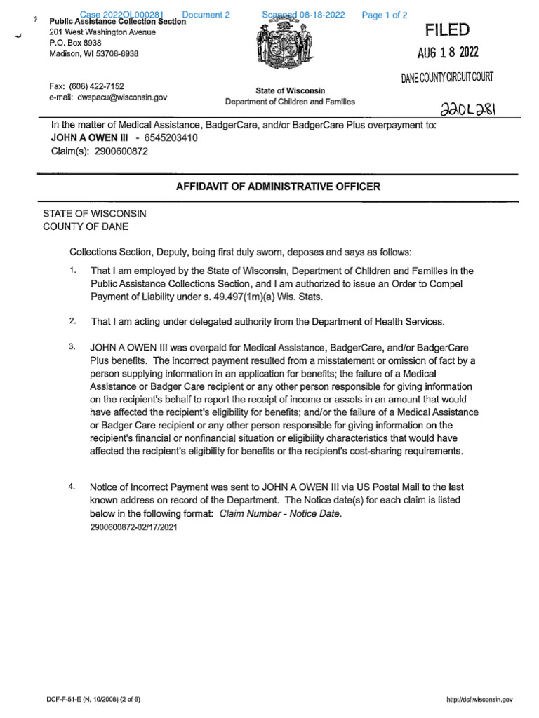 John Arthur Owen III AFFIDAVIT OF ADMINISTRATIVE OFFICER | PDF ...
