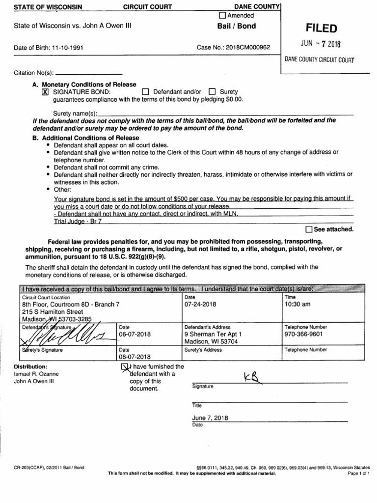 Dane County Bail Bond Agreement | PDF