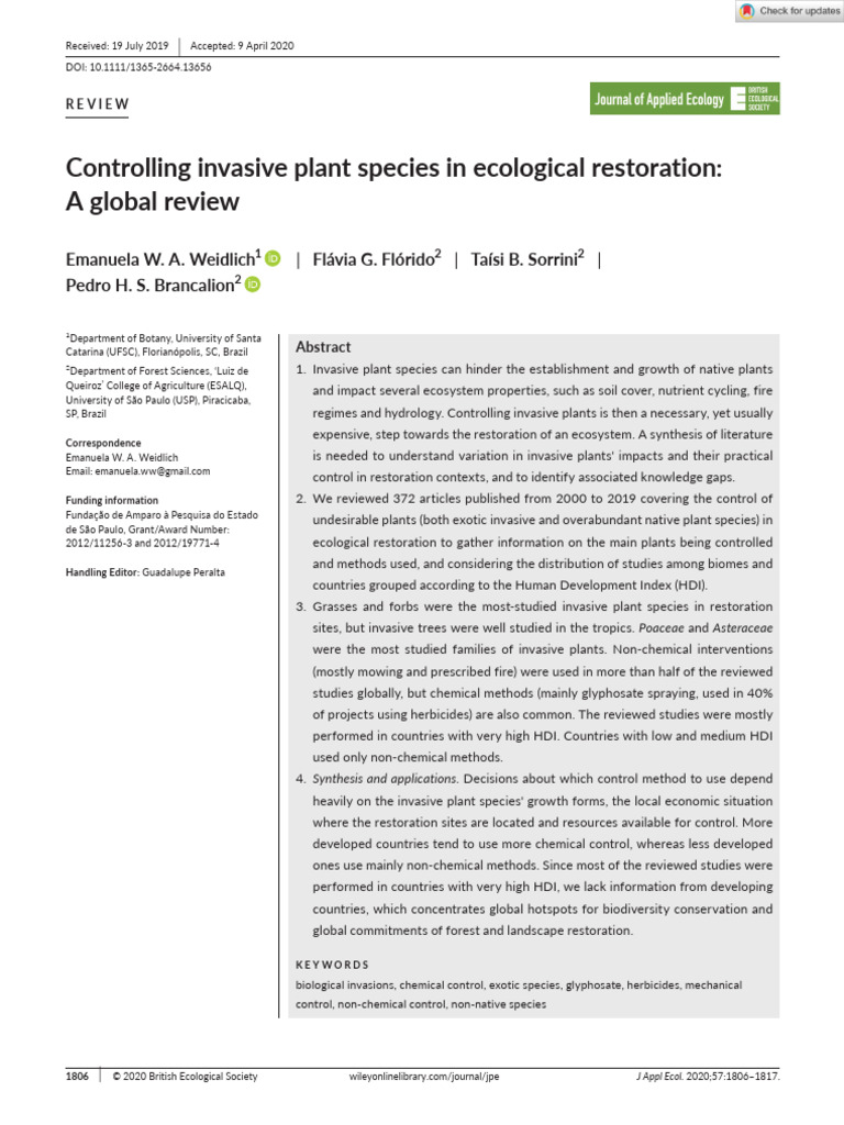 Journal of Applied Ecology - 2020 - Weidlich - Controlling Invasive ...