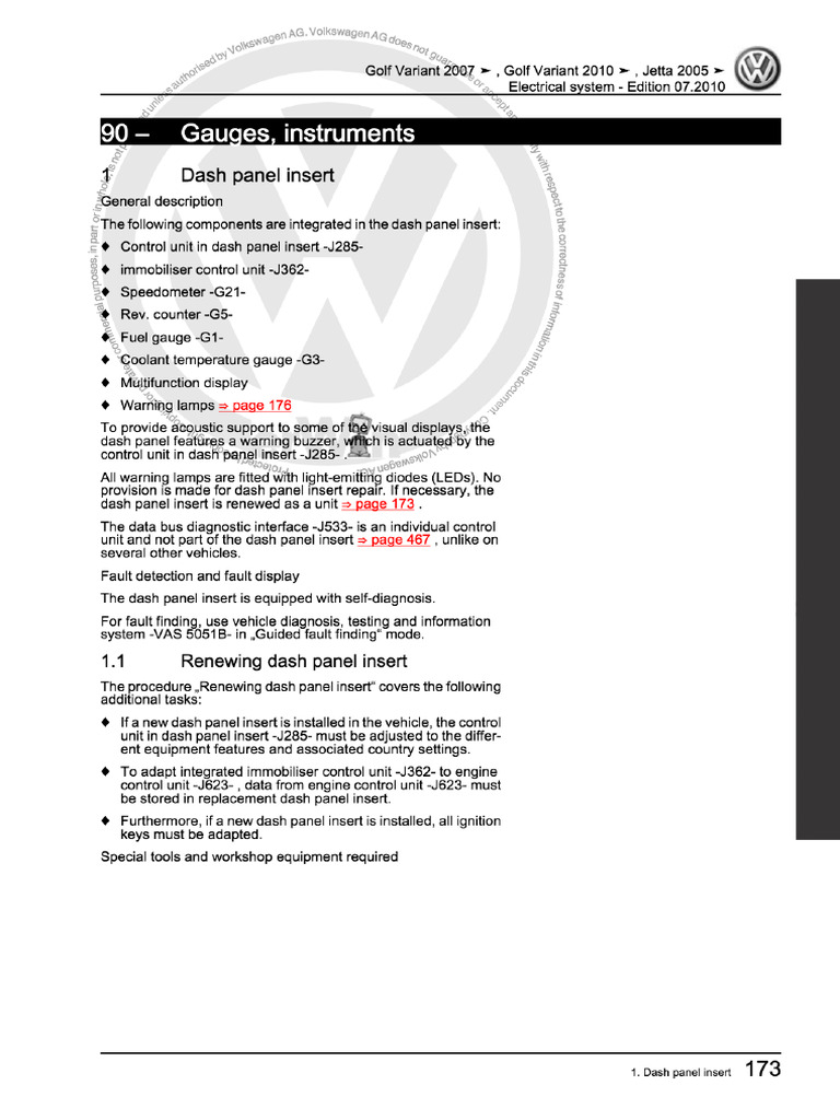 2005-2010 VW Golf Jetta Bora - Gauges, Instruments | PDF