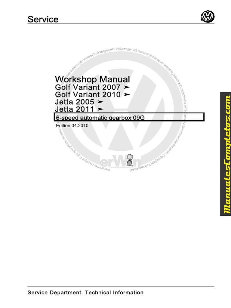 VW 6-Speed Automatic Gearbox 09G | PDF | Transmission (Mechanics ...