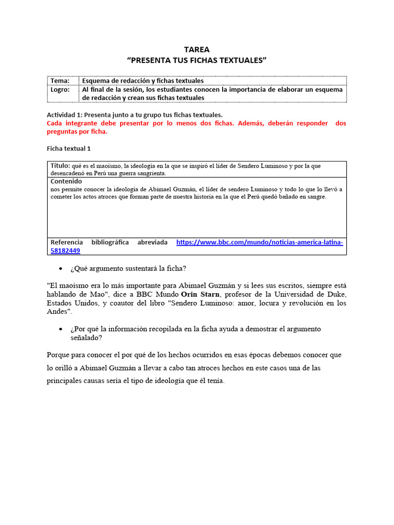 Semana 09 - Tema 02 Tarea - Presenta Tus Fichas Textuales | PDF Semana 09 - Tema 02 Tarea - Presenta Tus Fichas Textuales | PDF