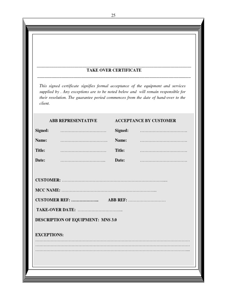 06.take Over Certificate | PDF