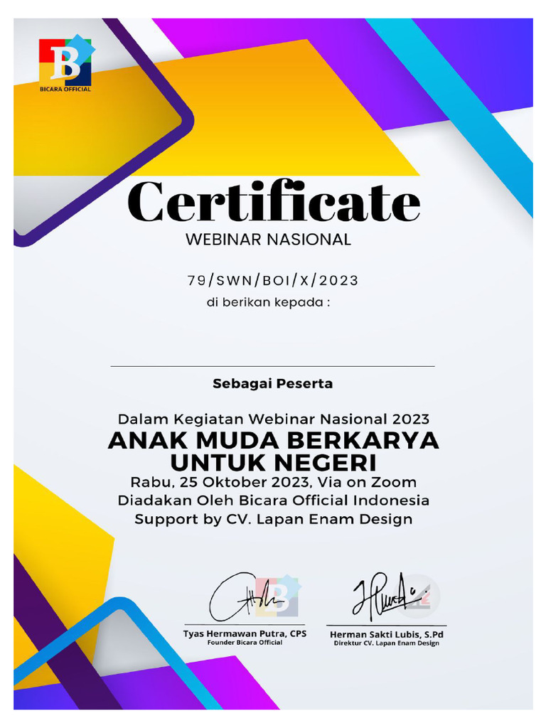 Sertifikat Webinar 25 Oktober | PDF