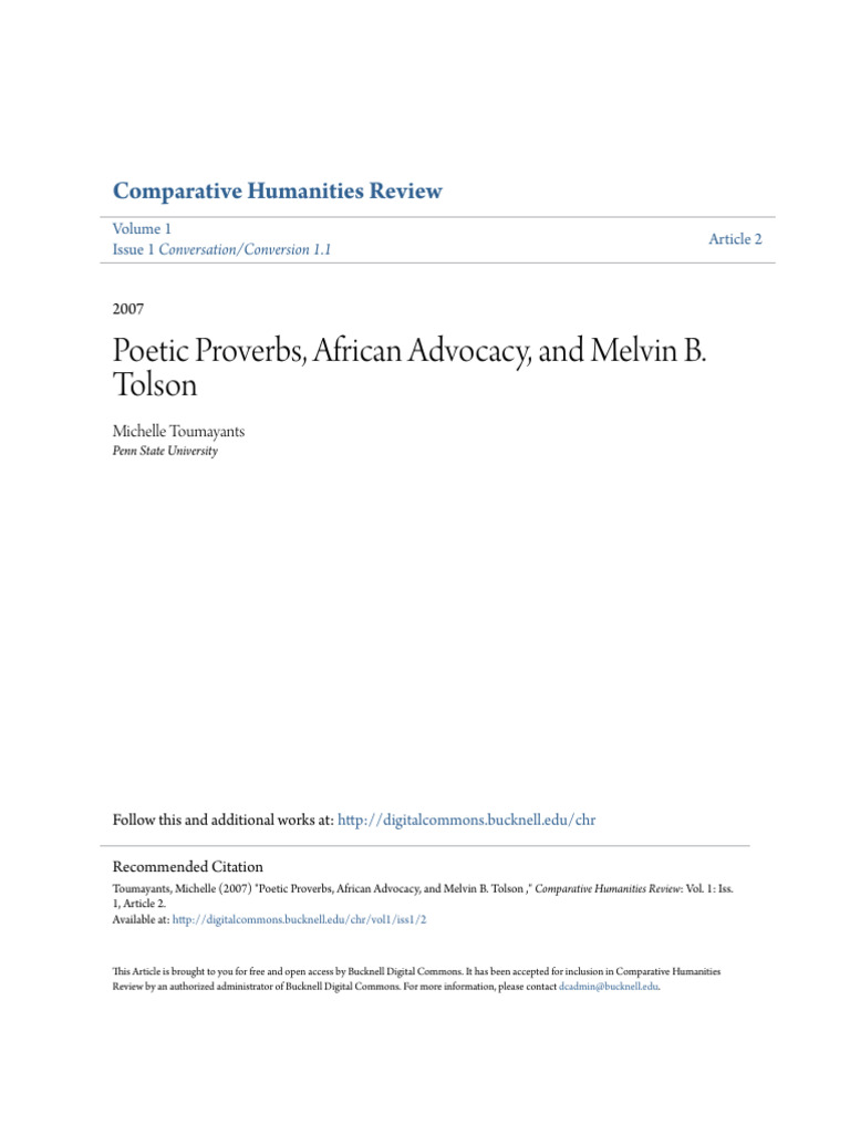 Poetic Proverbs African Advocacy and Melvin B. Tolson | PDF | Poetry ...