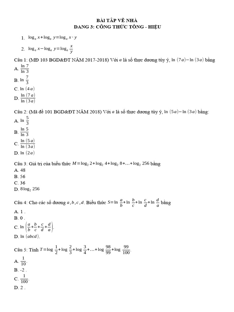 BTVN - Công TH C Logarit (Bu I 2) | PDF