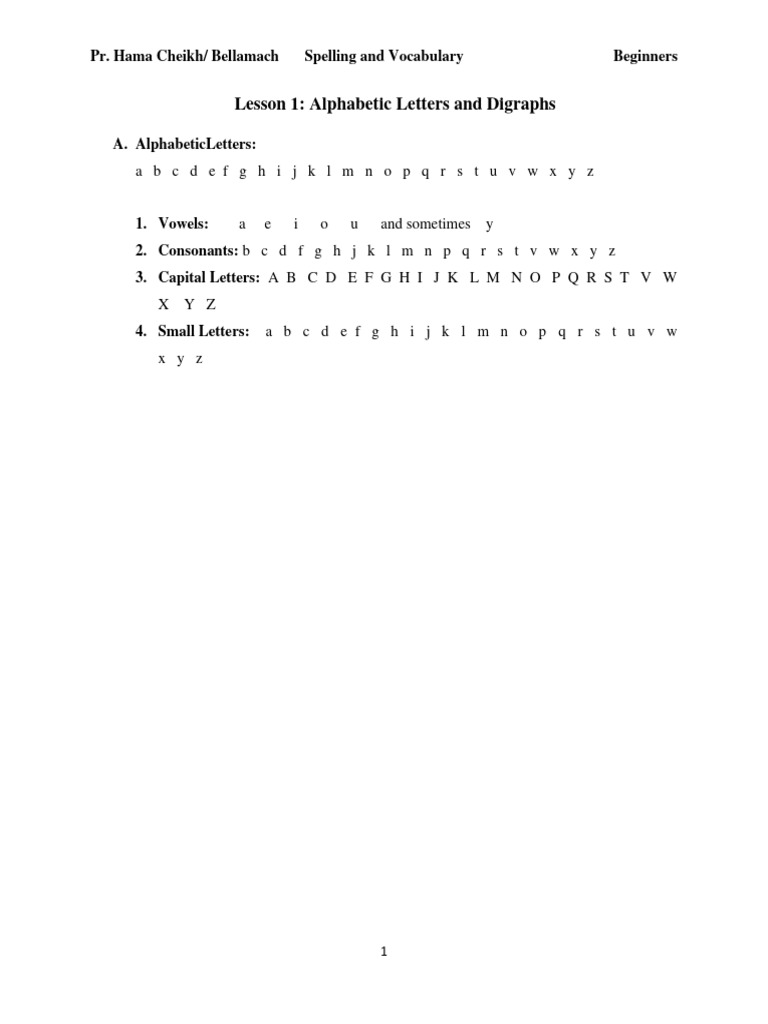 Lesson 1 Alphabetic Letters and Digraphs | PDF