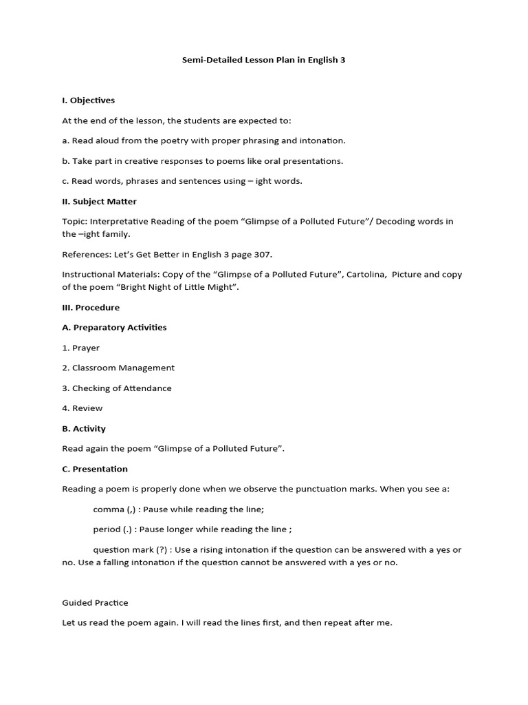 Interpretative Reading Lesson Plan | PDF
