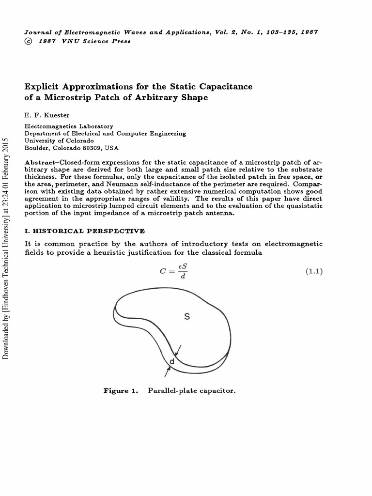Kuester, Explicit Approx. Static Capacitance Microstrip Patch of Arbitrary Shape, J. EM Waves ...