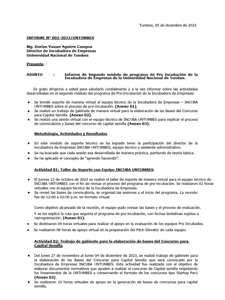 Informe Segundo Módulo - UNTUMBES | PDF