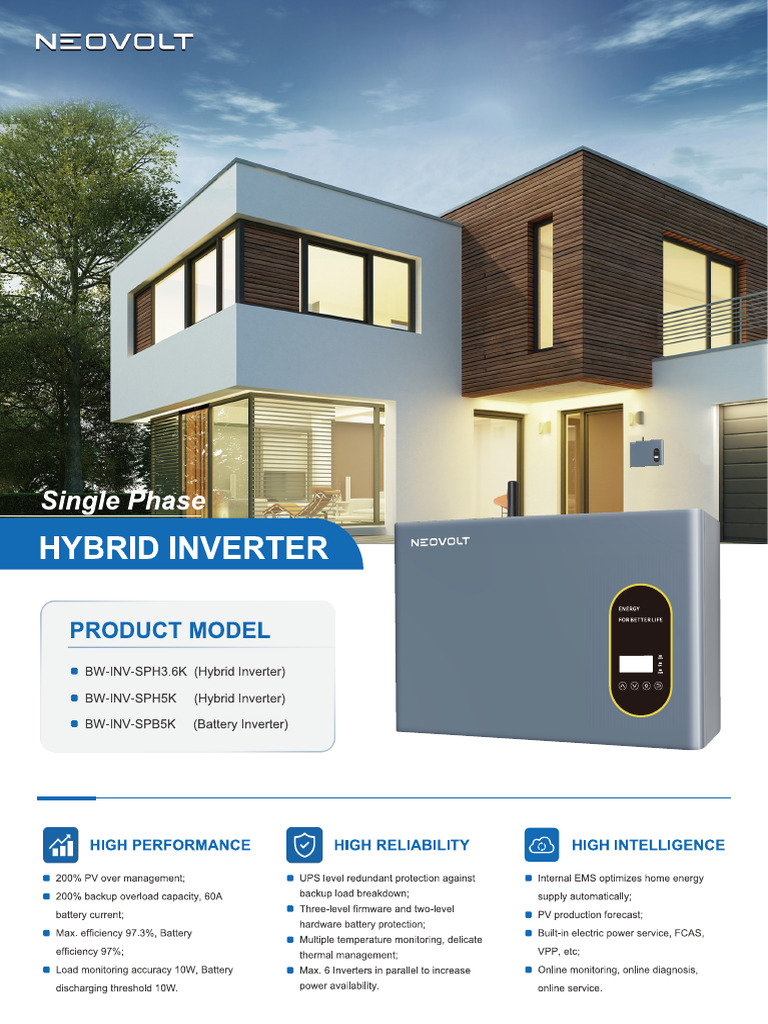 Neovolt Single Phase Battery Inverters Datasheet | PDF