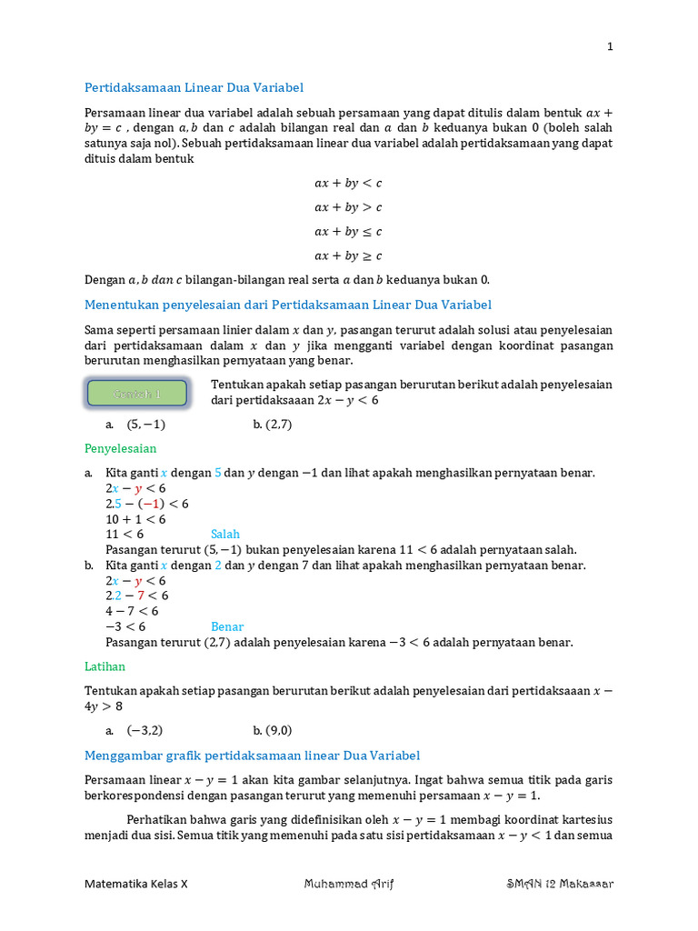 Pertidaksamaan Linear Dua Variabel | PDF