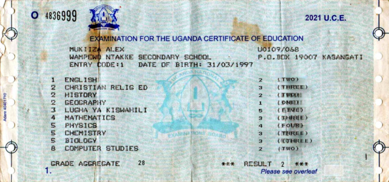 Uganda Certificate of Education - Pass Slip. | PDF