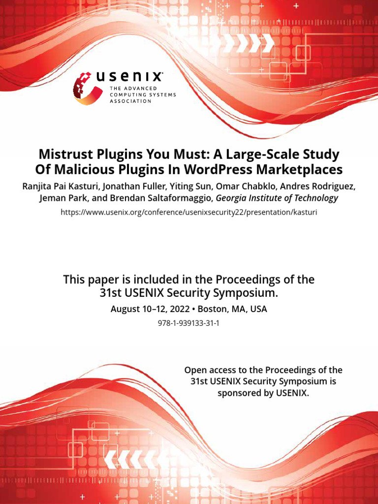 Usenix Plugins | PDF | Malware | Word Press