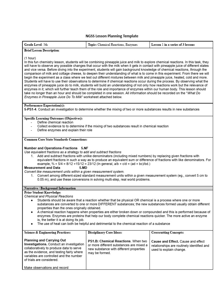5e Ngss Lesson Plan Submission | Download Free PDF | Chemical ...