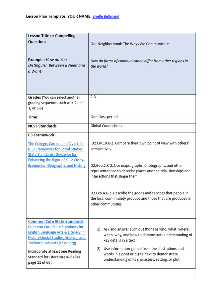 Brielle Bellerand - Lesson Plan 5 | PDF | Communication | Lesson Plan