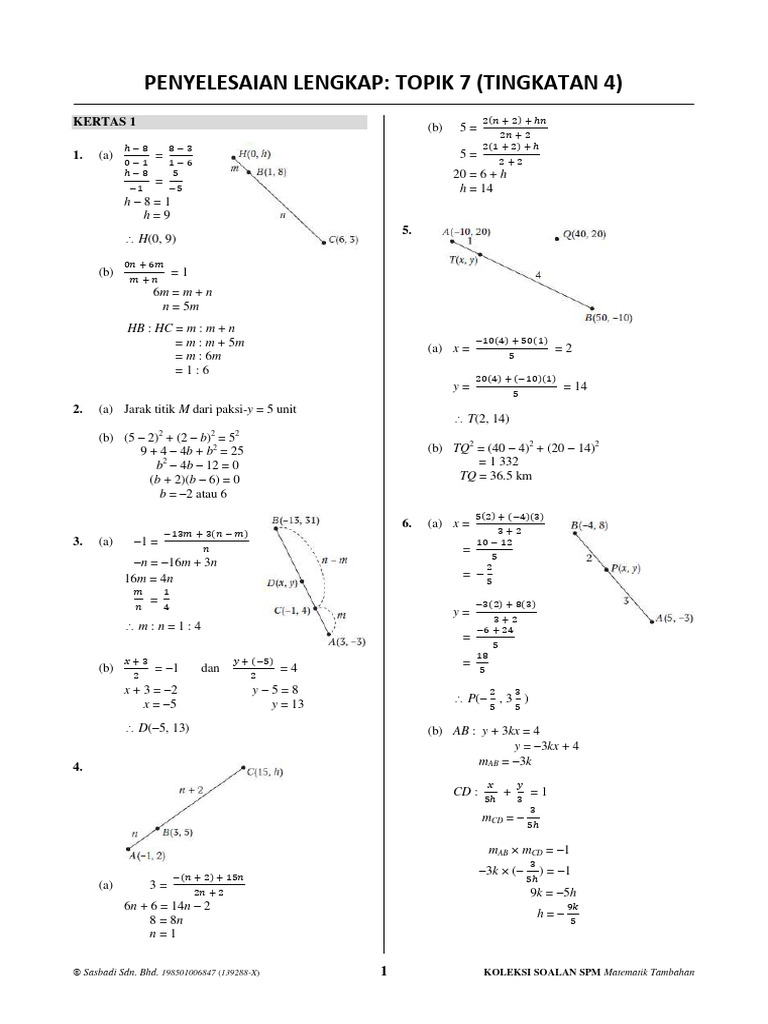 Penyelesaian Lengkap: Topik 7 (Tingkatan 4) : Kertas 1 1 | PDF