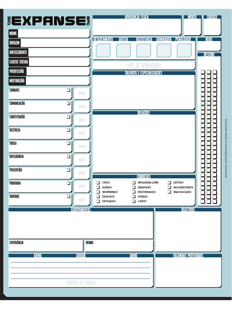 The Expanse RPG Ficha de Personagem | PDF