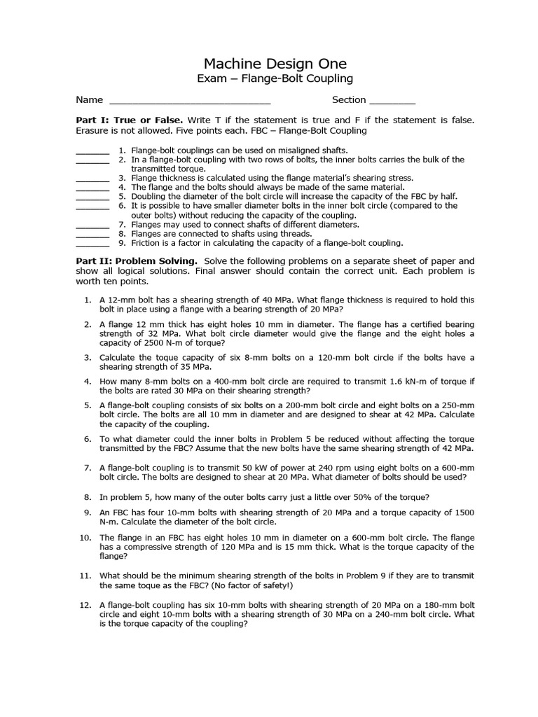 Exam Flanges | PDF | Screw | Mechanical Engineering