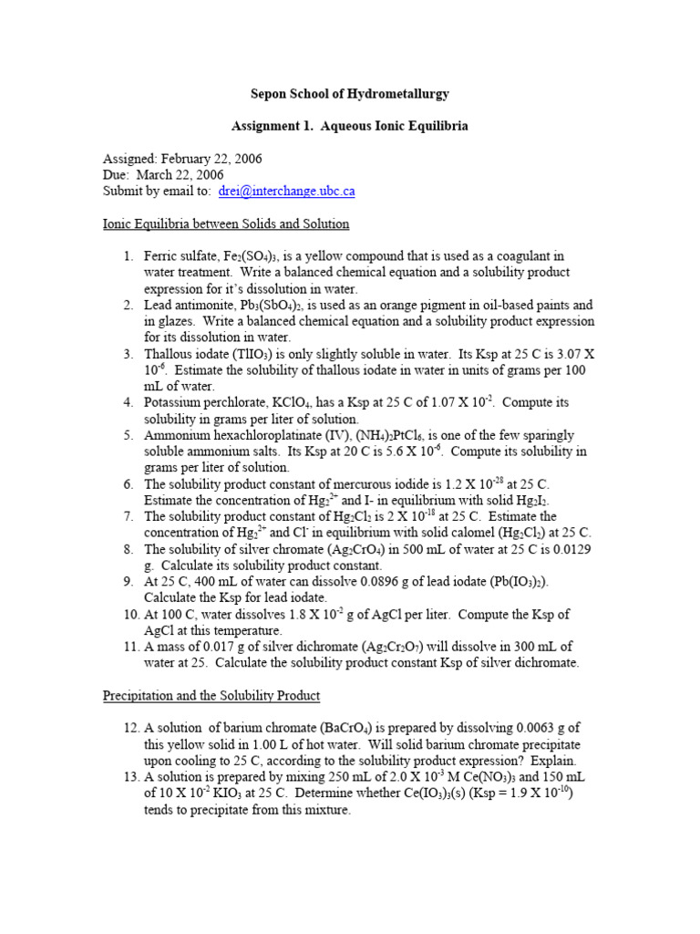 Assignment 1 | PDF | Hydroxide | Solubility Assignment 1 | PDF | Hydroxide | Solubility