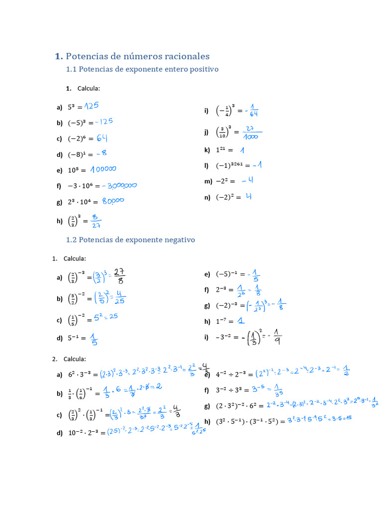 Ejercicios para Practicar Potencias de 3º de ESO SOLUCIONES Versión 2 | PDF