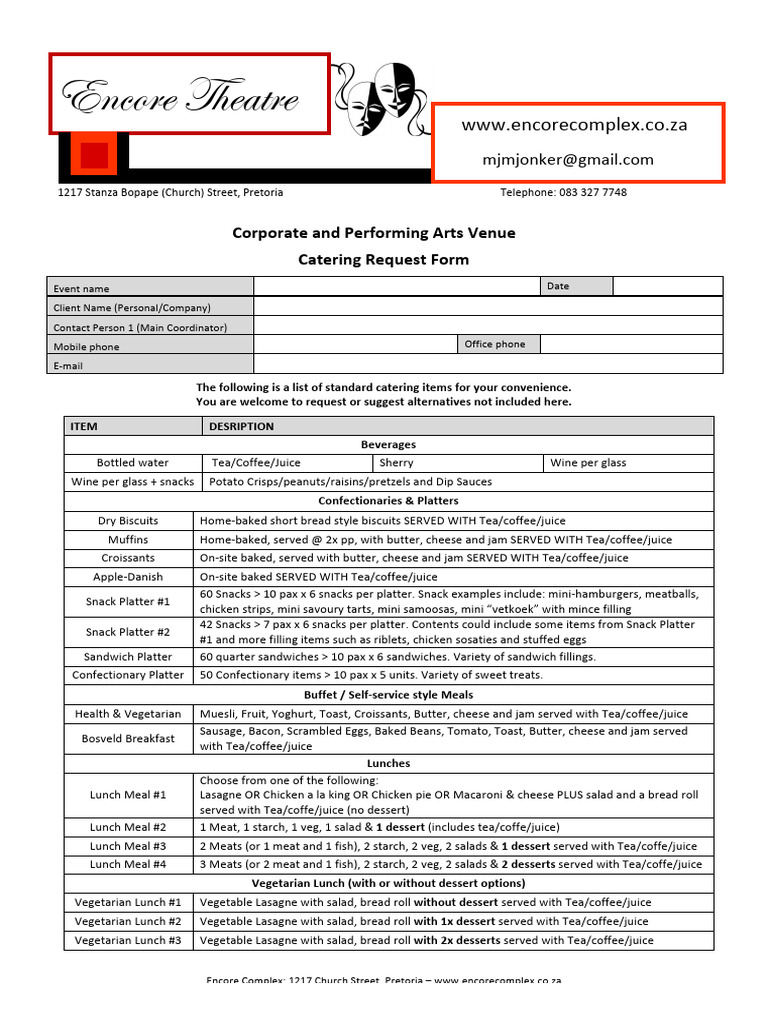 Catering Request Form | Download Free PDF | Meal | Lunch