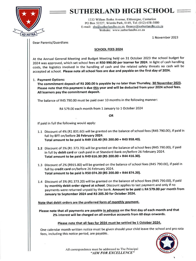 2024 School Fee Letter | PDF