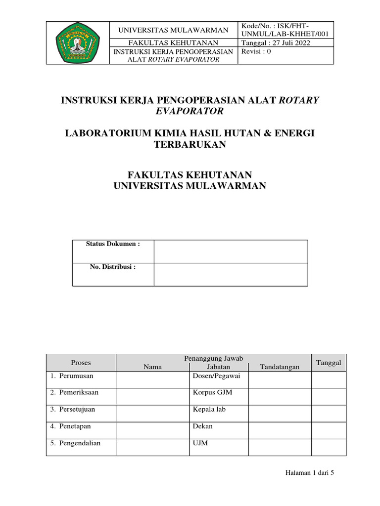 Instruksi Kerja Pengoperasian Alat Rotary Evaporator | PDF