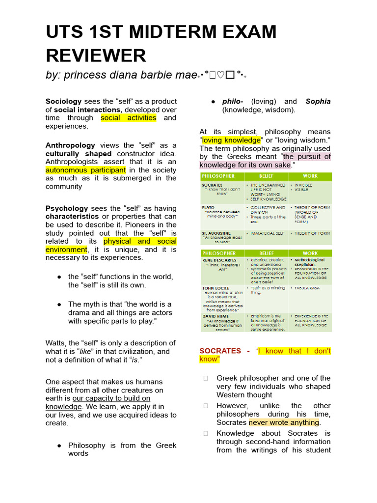Uts 1ST Midterm Exam Reviewer-1 | PDF | Id | Soul