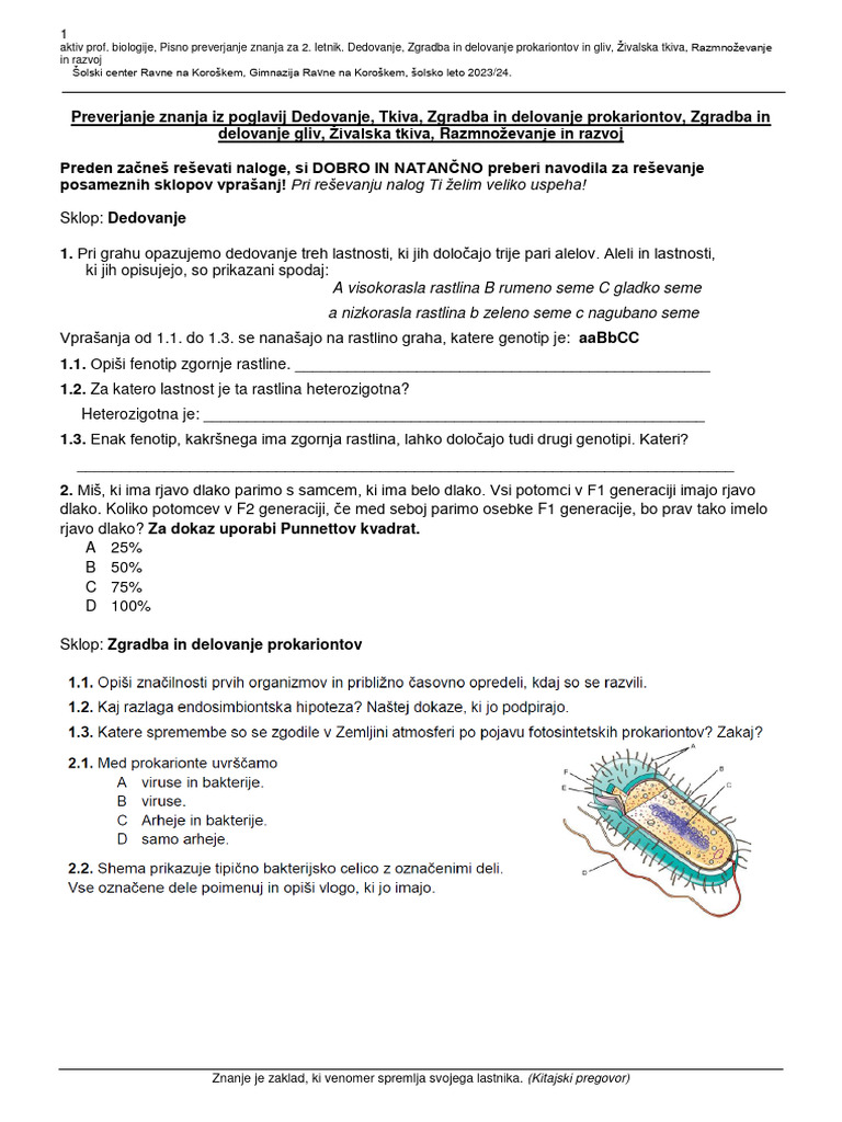 Preverjanje - Dedovanje, Izvor Å Ivljenja, Zgradba in Delovanje ...