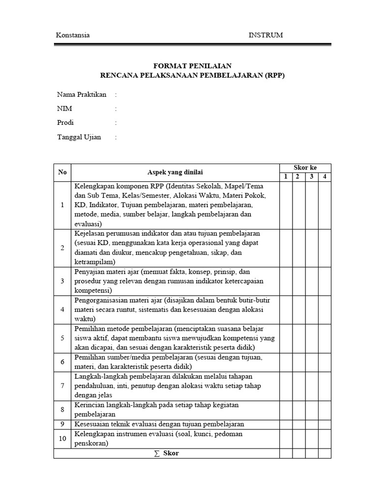 Format Penilaian RPP - UAS Strategi Pemb. Math | PDF