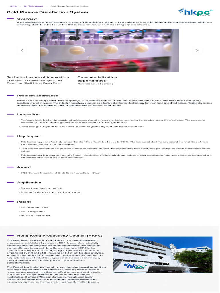 Cold Plasma Disinfection System | PDF
