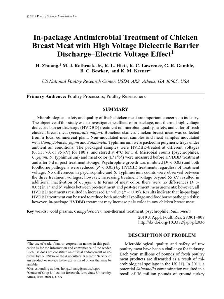 In-Package Antimicrobial Treatment of Chicken Brea | PDF