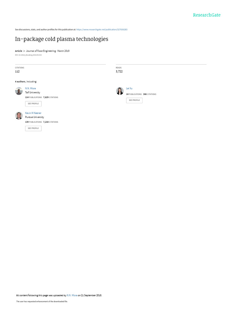 In-Package Cold Plasma Technologies | PDF | Radical (Chemistry ...