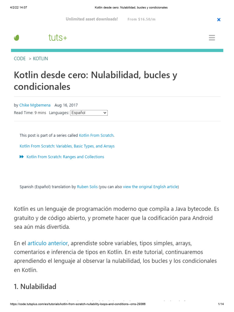EnvatoTuts - Kotlin Desde Cero - 2 Nulabilidad, Bucles y Condicionales | PDF | Lenguaje de ...