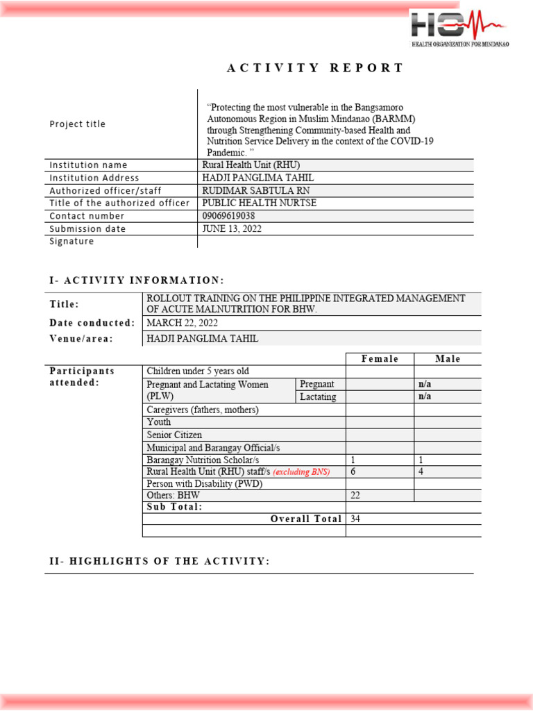 2021.07.22_Activity Report Template_for RHU&LGU | PDF | Health Care