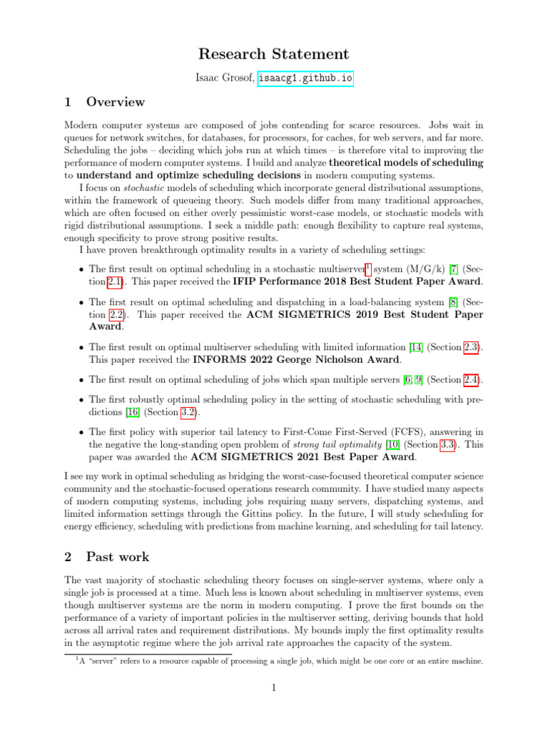 Isaac Research Statement | PDF | Scheduling (Computing) | Machine Learning