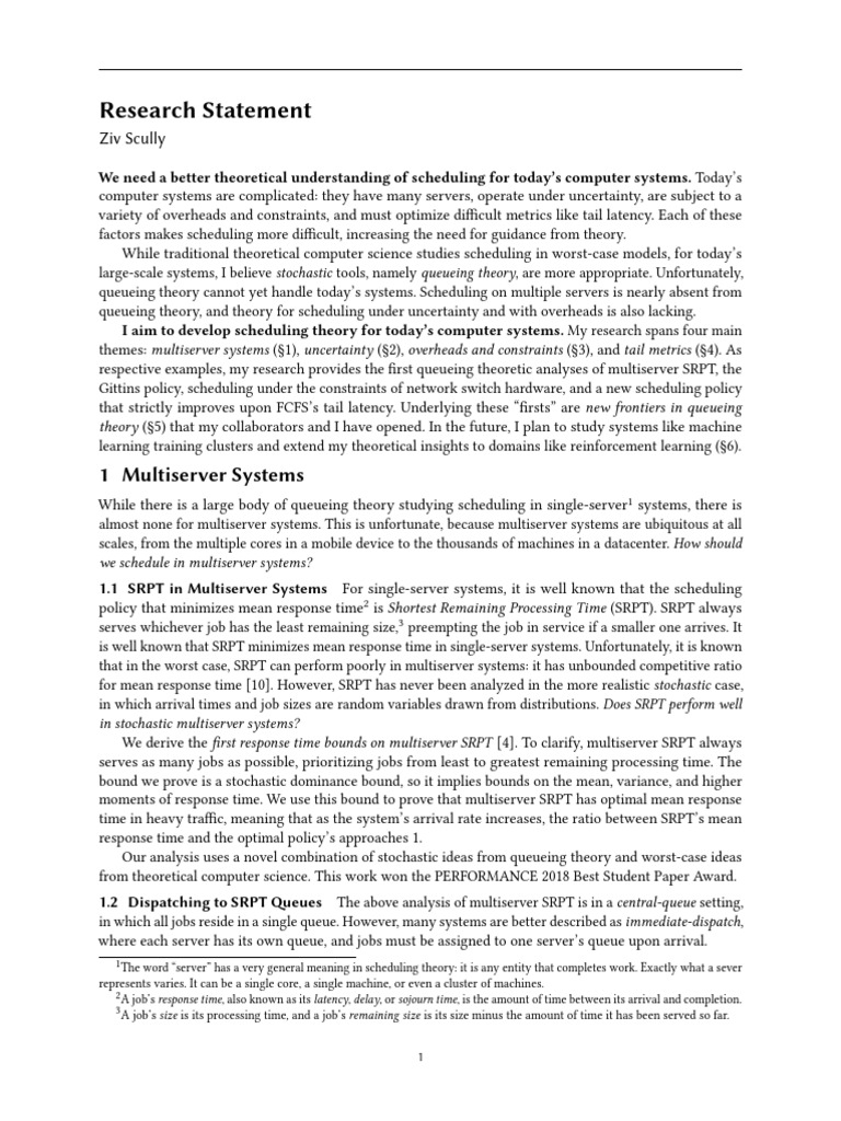 Scully Research Statement | PDF | Scheduling (Computing) | Databases