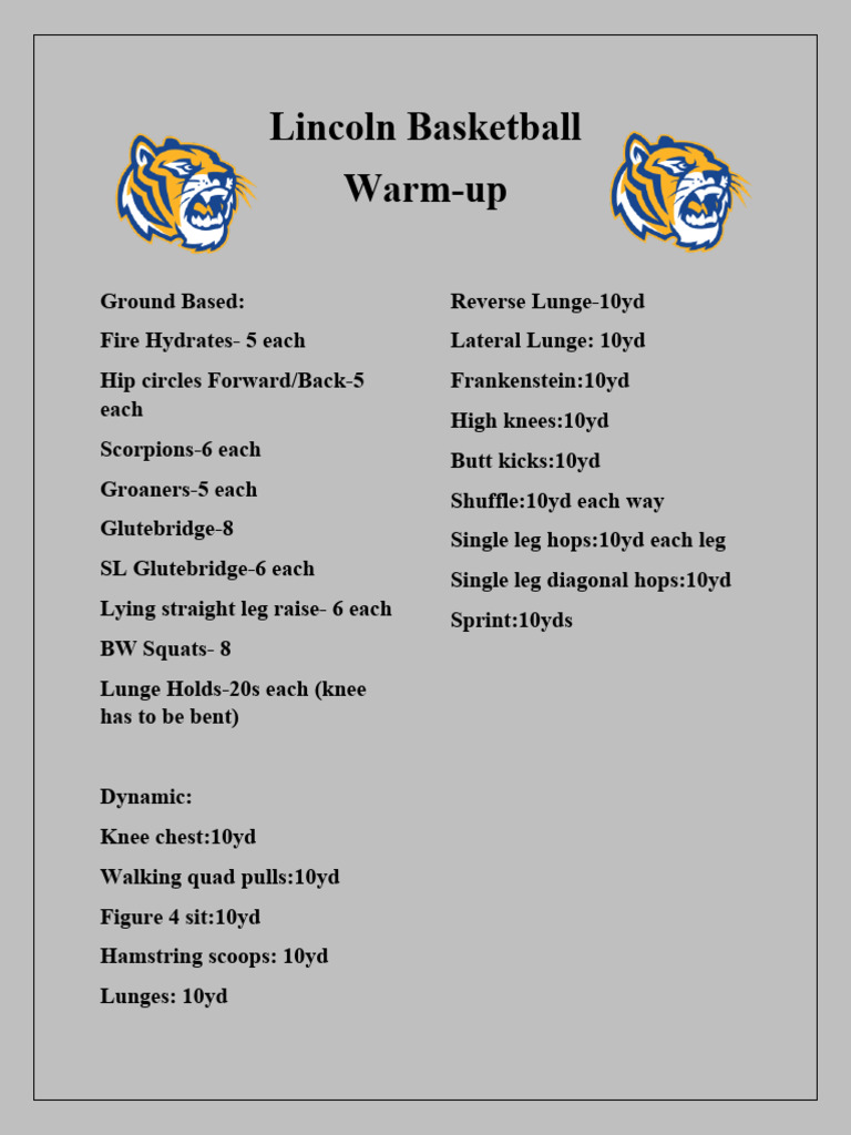 Basketball Dynamic Warm-Up Routine | PDF | Sports & Recreation