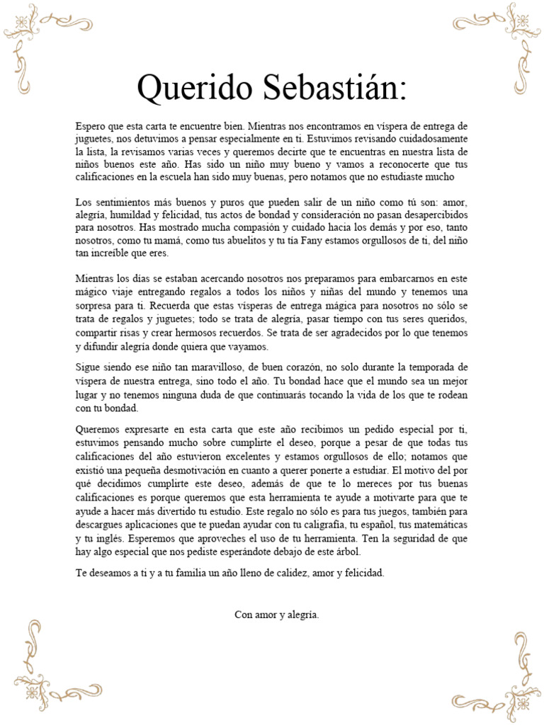 Carta de Reyes Magos a Sebastián | PDF | Amor