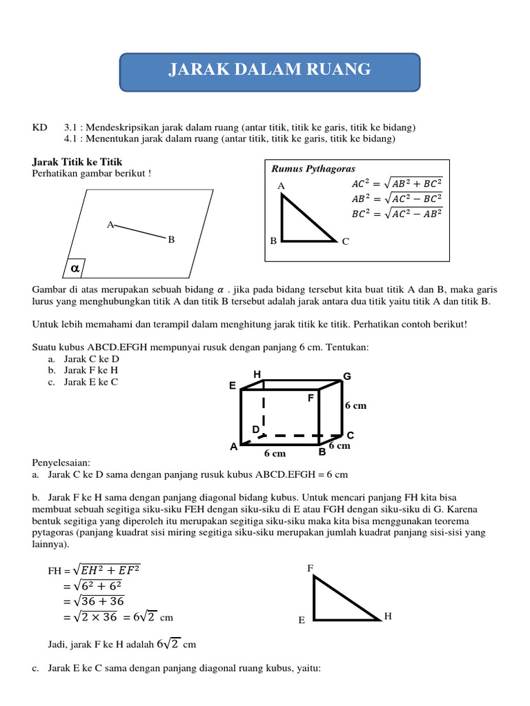 DIMENSI TIGA (Jarak Antara Dua Titik Dan Titik Ke Garis) | PDF