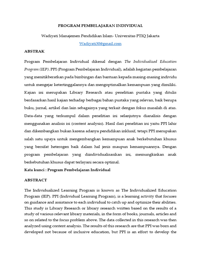 Program Pembelajaran Individual | PDF