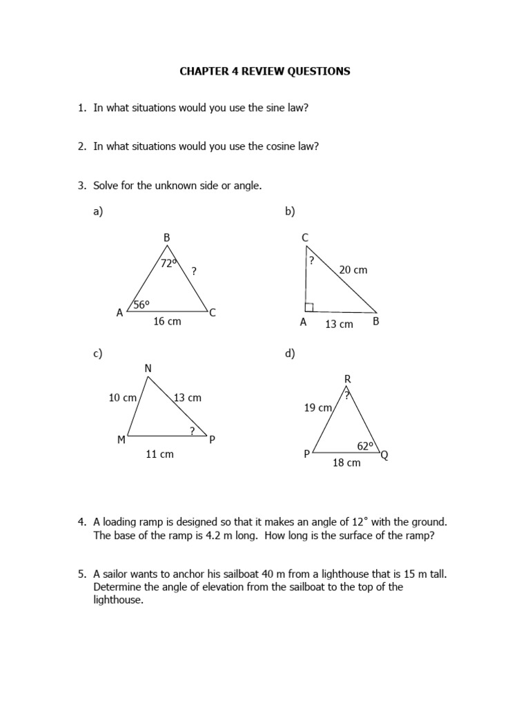 Chapter 4 Review Questions MCF3M Winter '17 | PDF