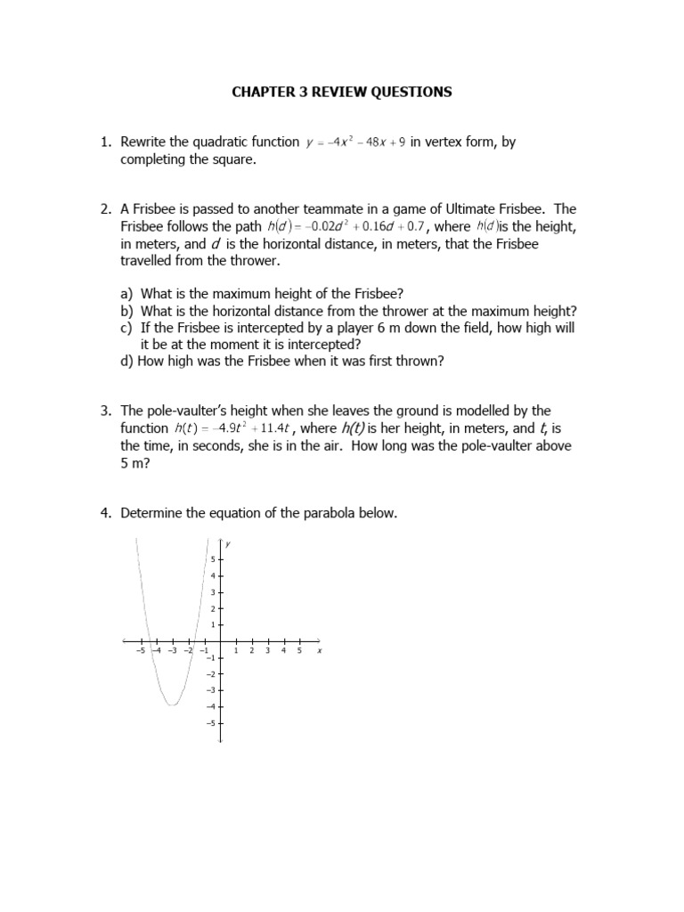 Chapter 3 Review Questions MCF3M Winter '17 | PDF