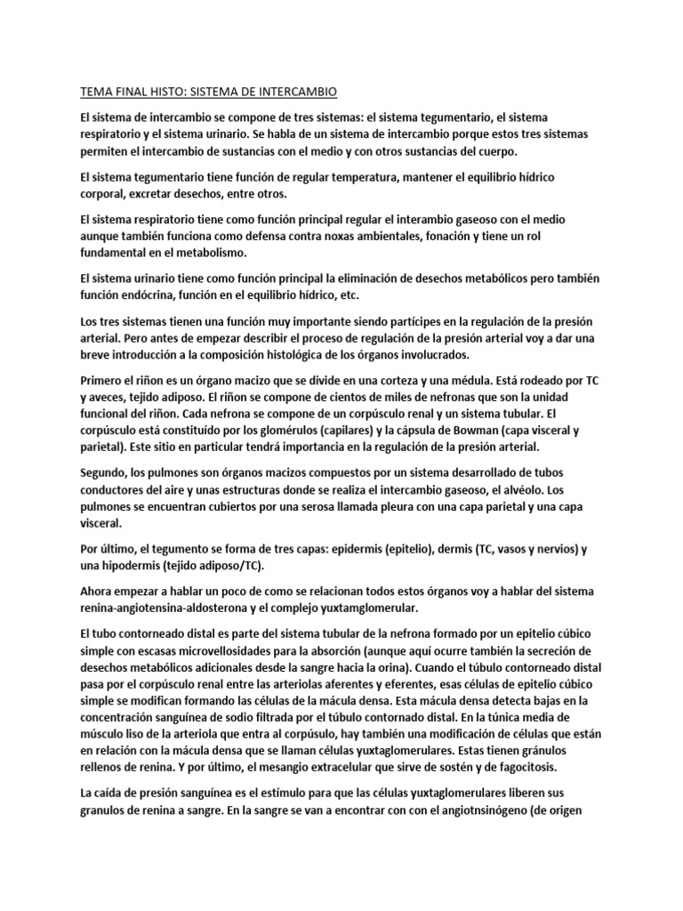 Tema Final Histo | PDF | Angiotensina | Riñón