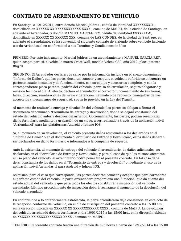 Contrato de Arriendo Vehicular | PDF