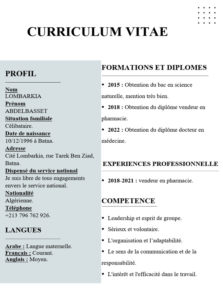 Abdelbasset Lombarkia CV | PDF